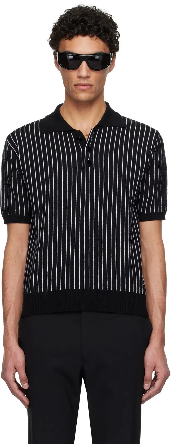Ernest W. Baker Black Pinstripe Polo - Black & White | Editorialist